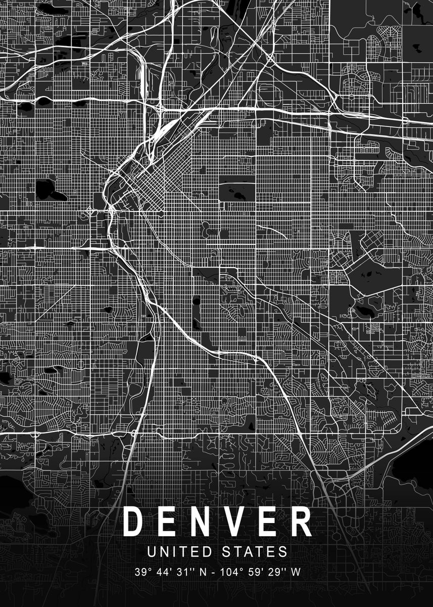 'Denver Dark Map' Poster, picture, metal print, paint by DesignerMind ...