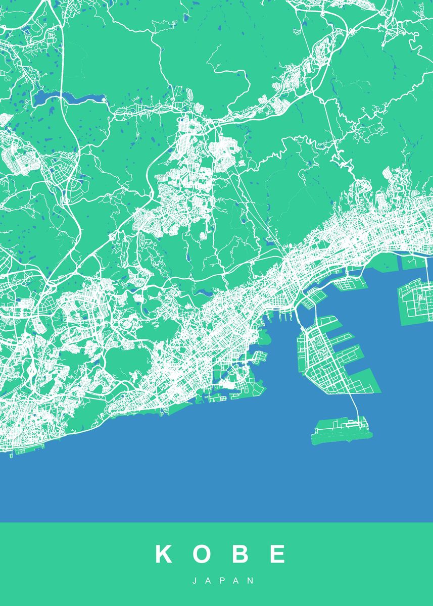 'MAP KOBE JAPAN' Poster, picture, metal print, paint by UrbanMaps ...