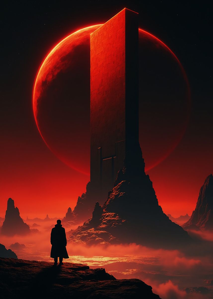 'Red Moon & Monolith' Poster, picture, metal print, paint by Berry ...