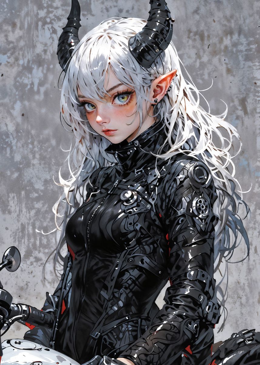 'White-Haired Demon Girl' Poster, picture, metal print, paint by ...