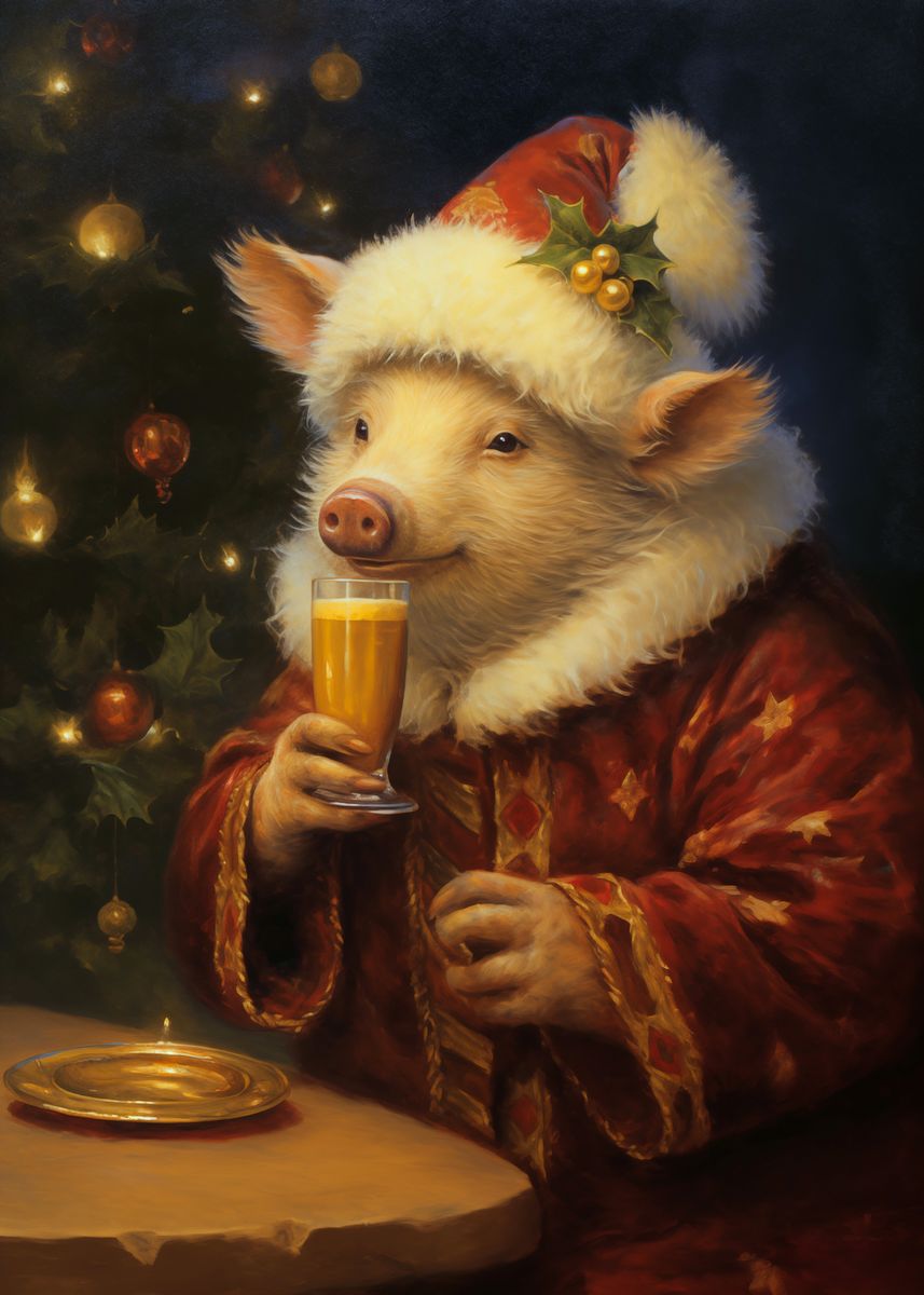 'Santa Pig Drink Beer' Poster, picture, metal print, paint by ...