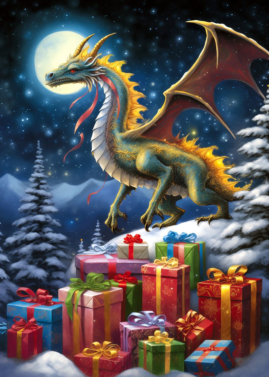'Dragon Christmas Gifts' Poster, picture, metal print, paint by Rhythm ...