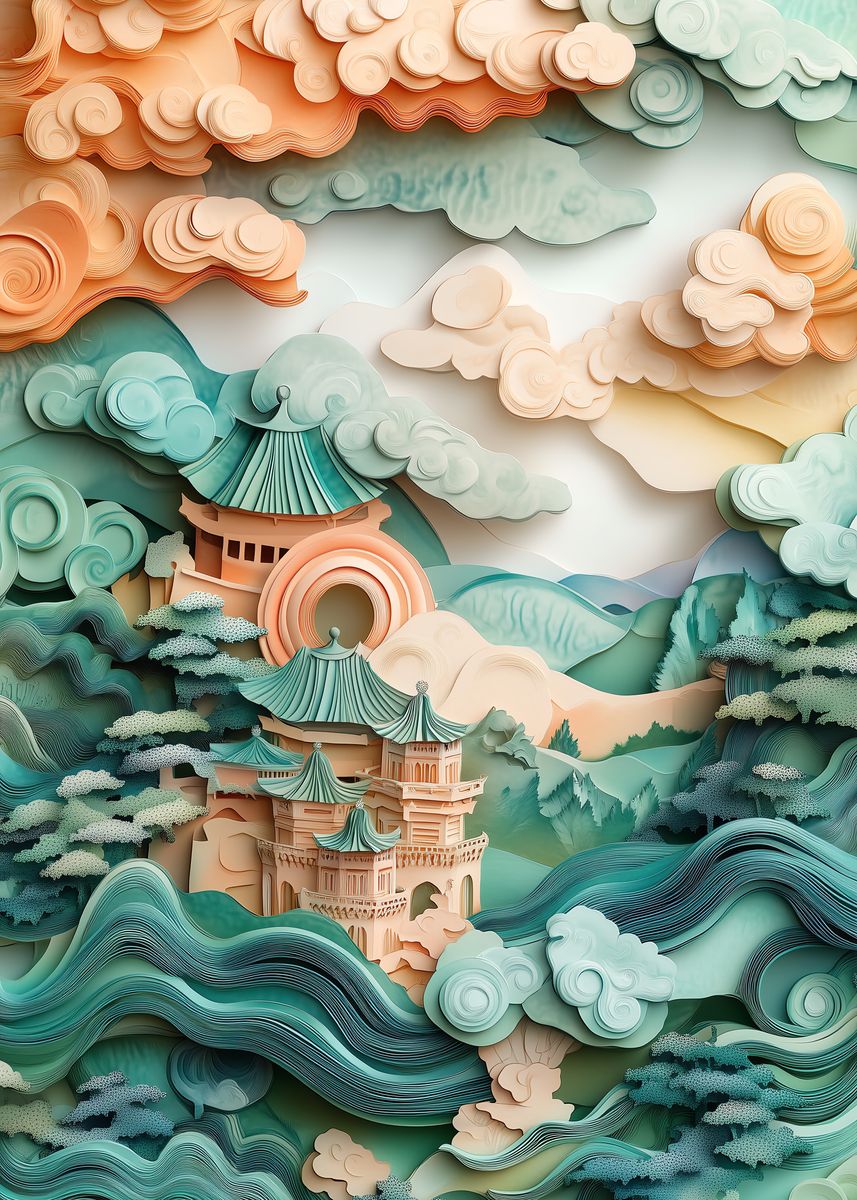 'Papercut Chinese Landscape' Poster, picture, metal print, paint by ...