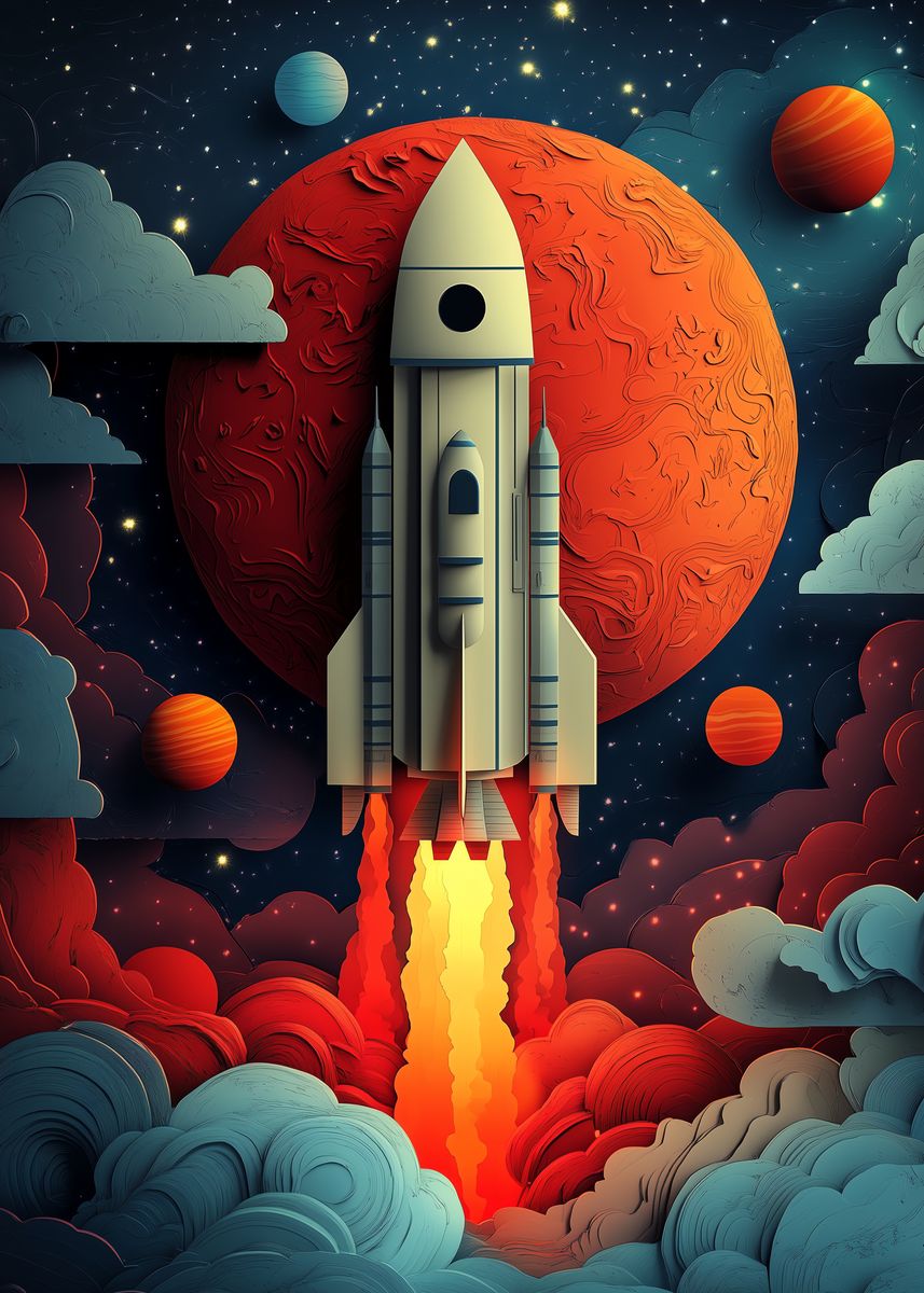 'Space Rocket Launch' Poster, picture, metal print, paint by Ansor Art ...