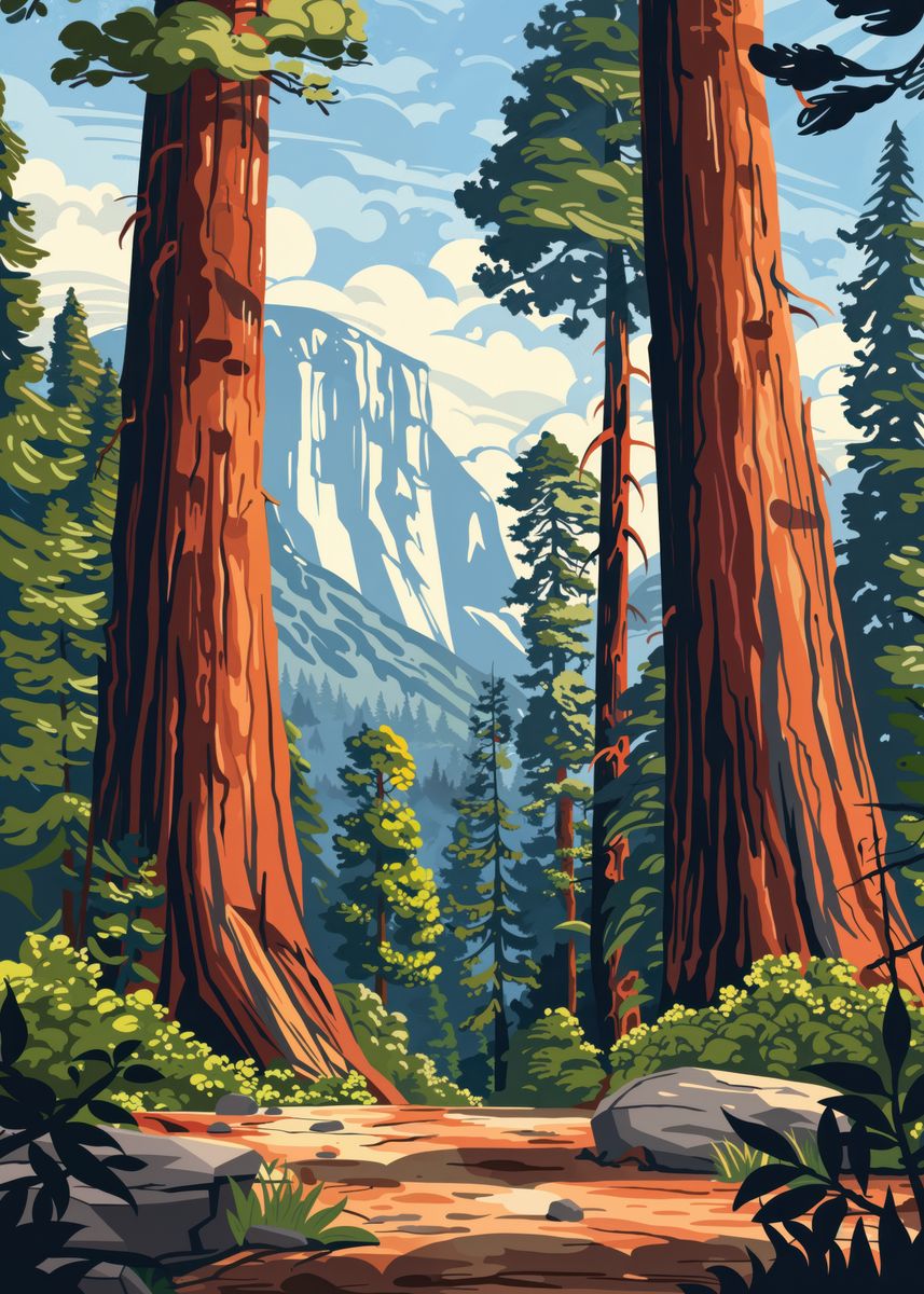 'Sequoia Forest Landscape' Poster, picture, metal print, paint by ...
