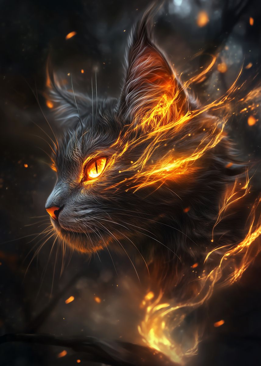 'Fiery Cat Portrait' Poster, picture, metal print, paint by green force ...