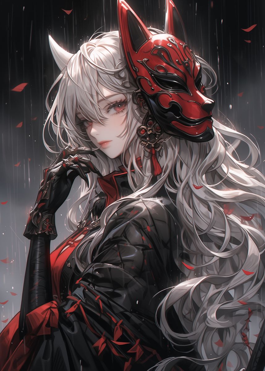 'Kitsune Mask Samurai Assassin Girl' Poster, picture, metal print ...