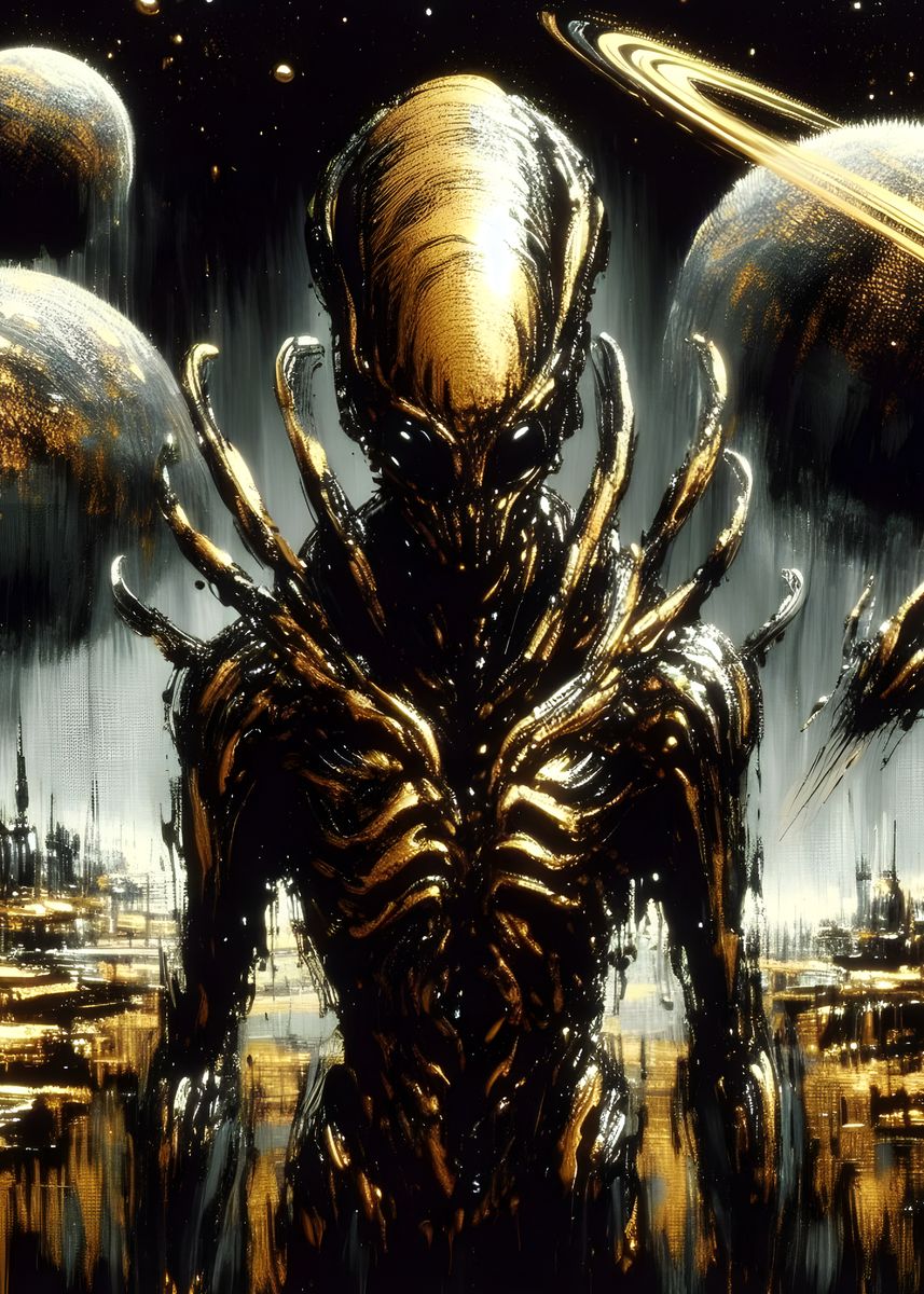 'Golden Alien in Space' Poster, picture, metal print, paint by ...