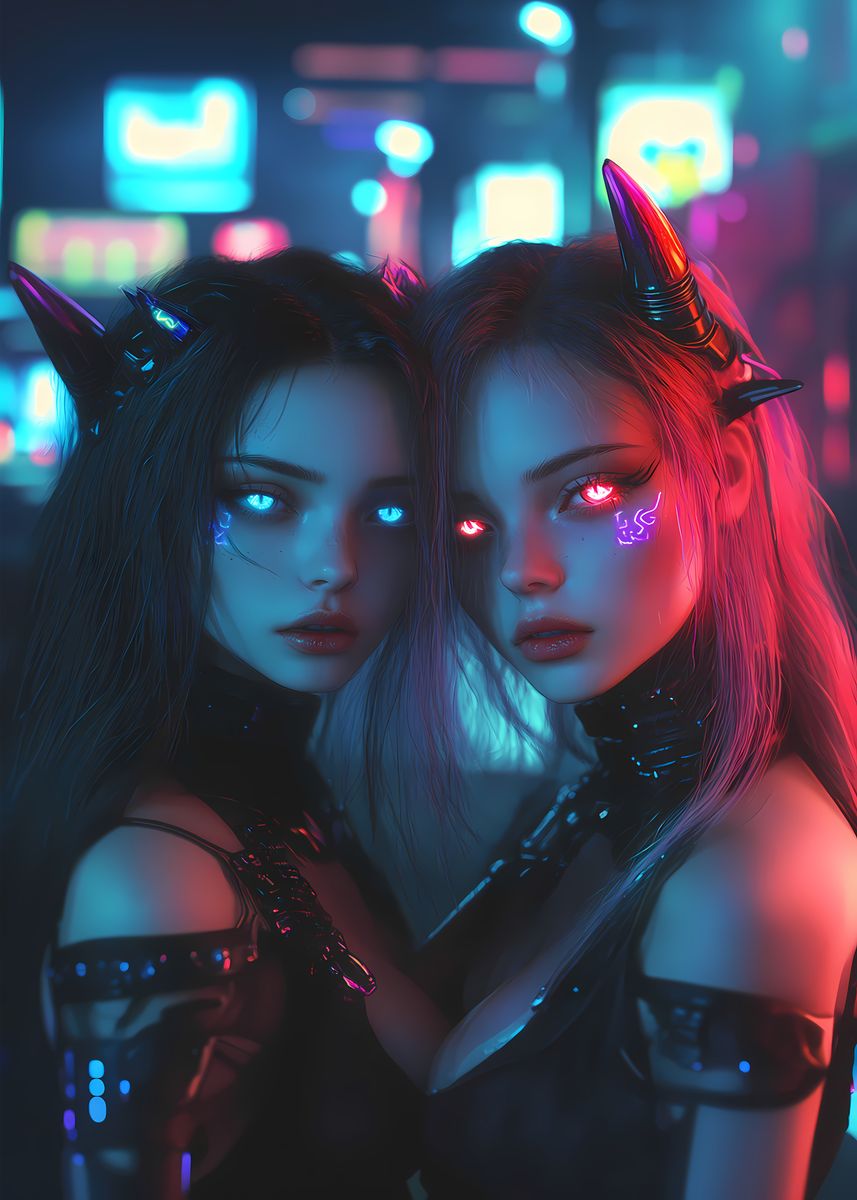 'Cyberpunk Demon Twins ' Poster, picture, metal print, paint by Jay ...