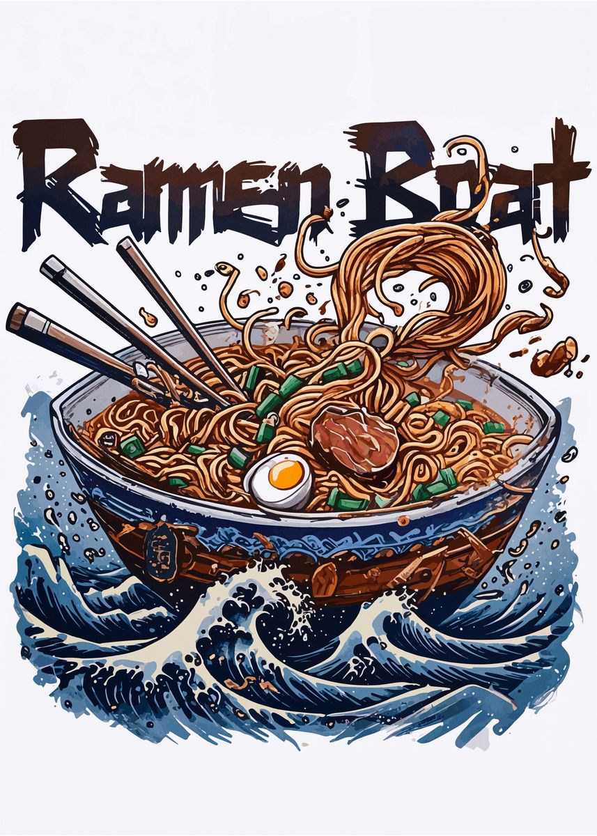 'Ramen Boat ' Poster, picture, metal print, paint by Minimalistic Retro ...