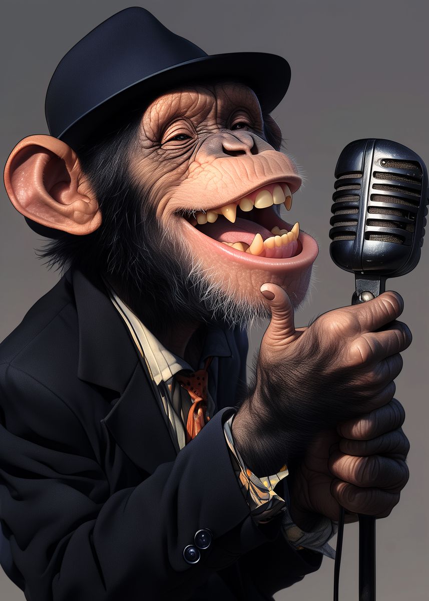 'Singing Chimp in Suit' Poster, picture, metal print, paint by Mus Mius ...