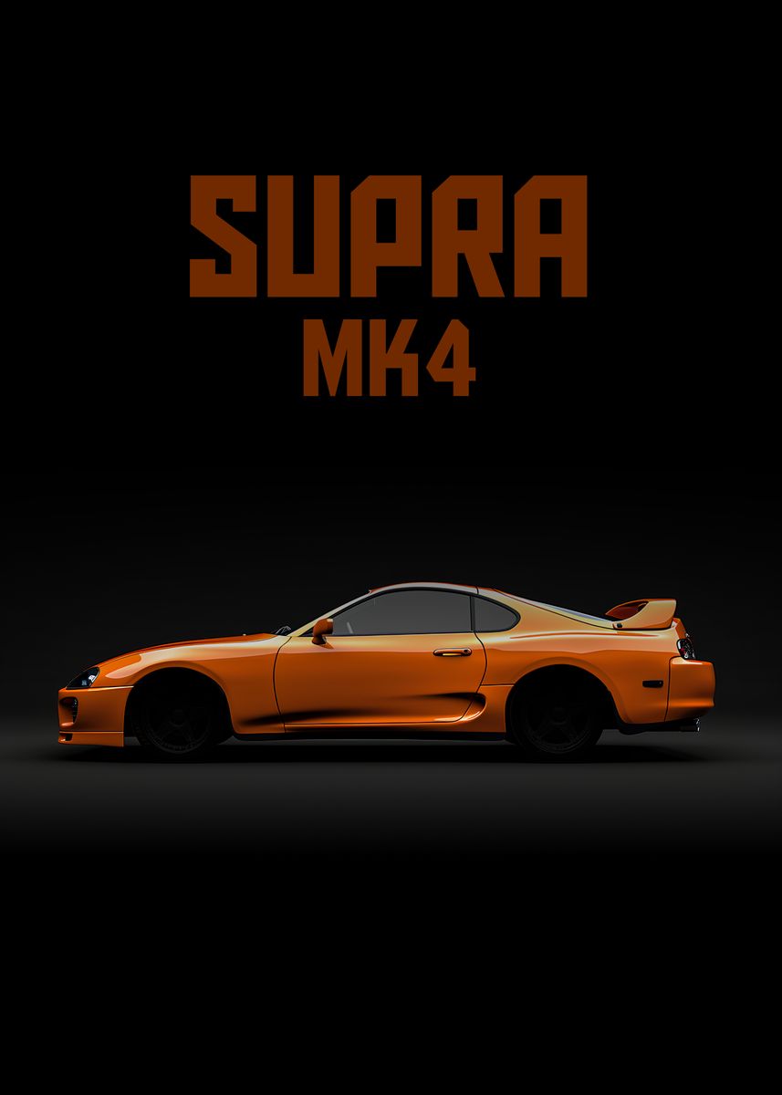 'Orange Supra MK4' Poster, picture, metal print, paint by Masje Studio ...