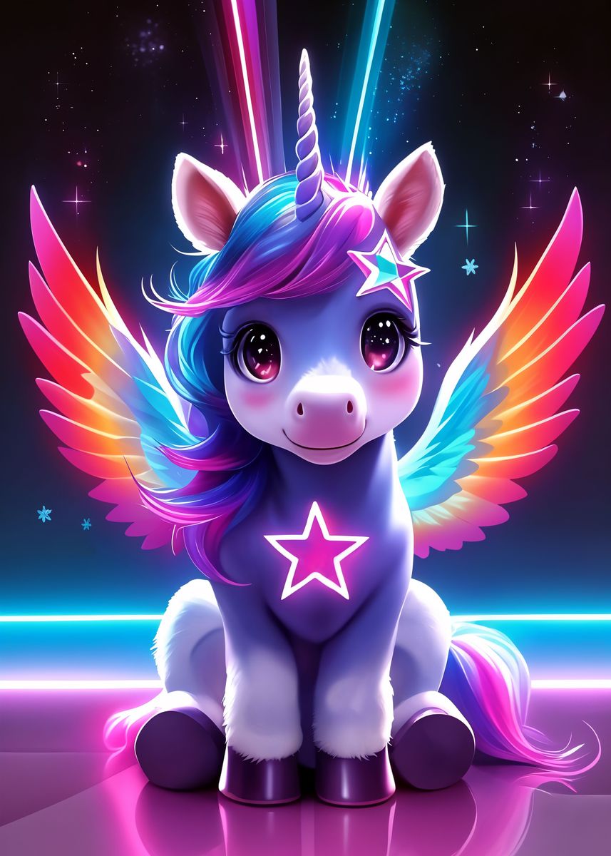 'Neon Fantasy Unicorn' Poster, picture, metal print, paint by ...