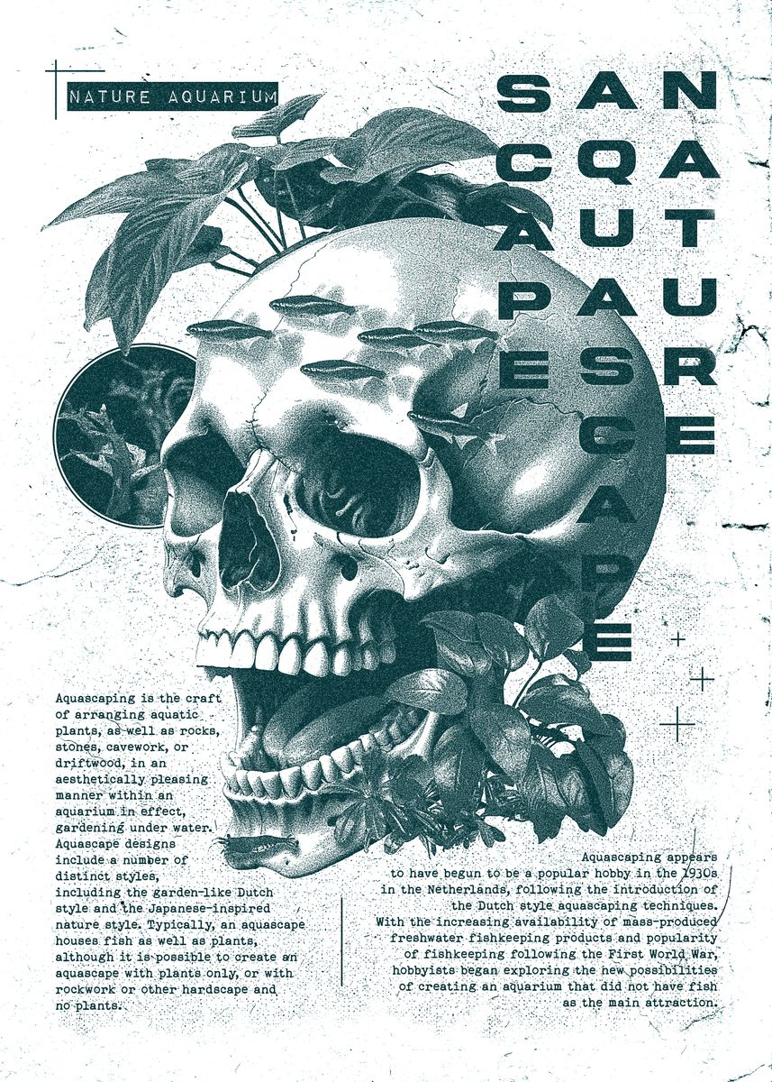 'Skull Aquascape Fish Keeper Art' Poster, picture, metal print, paint ...