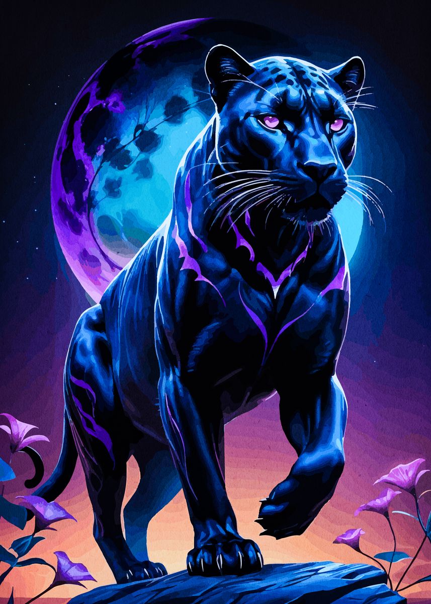 'Black Panther Moon' Poster, picture, metal print, paint by Pro Elise ...
