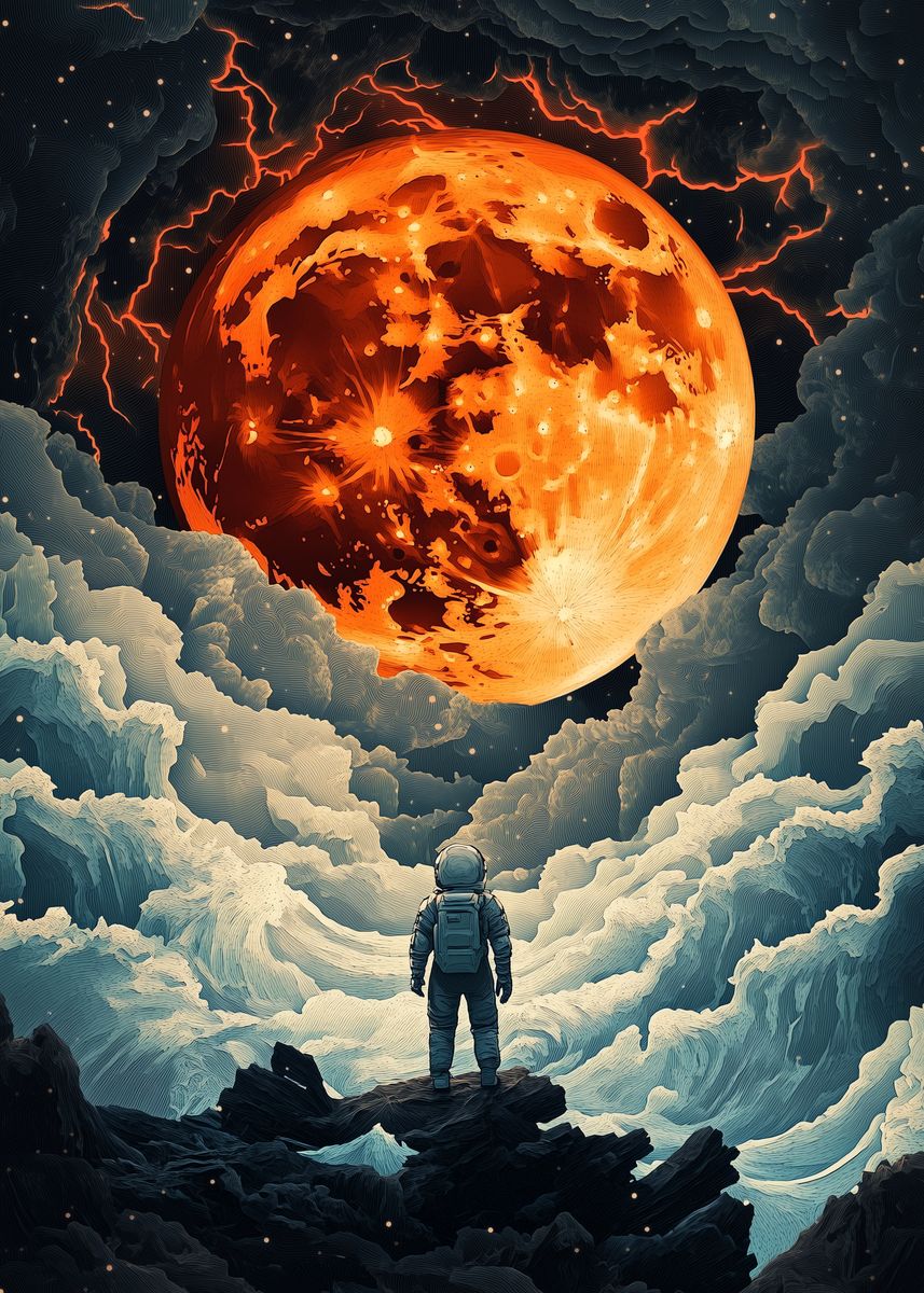 'Astronaut and Red Moon' Poster, picture, metal print, paint by XmeShop ...