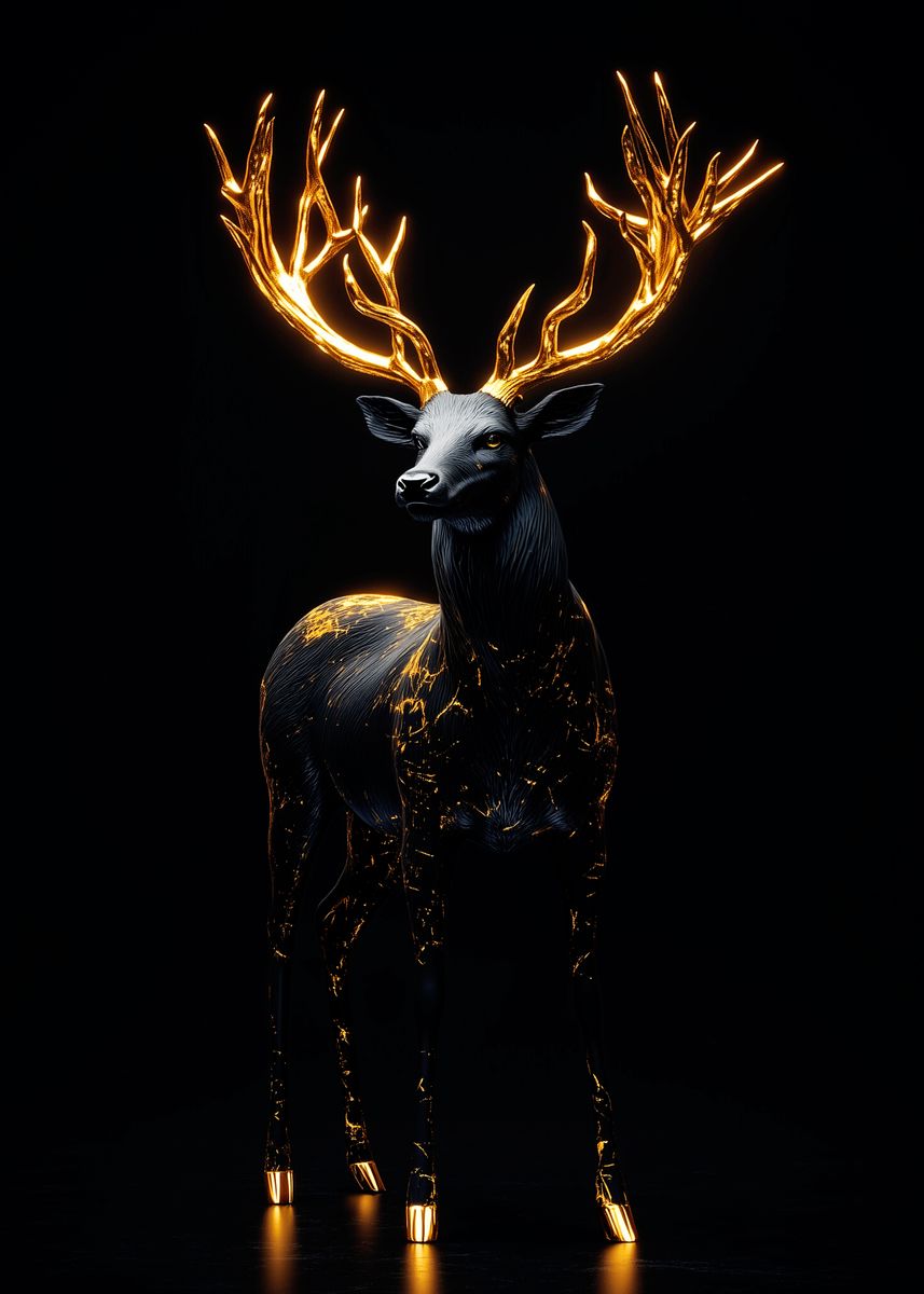 'Golden Antlered Deer' Poster, picture, metal print, paint by Mus Mius ...