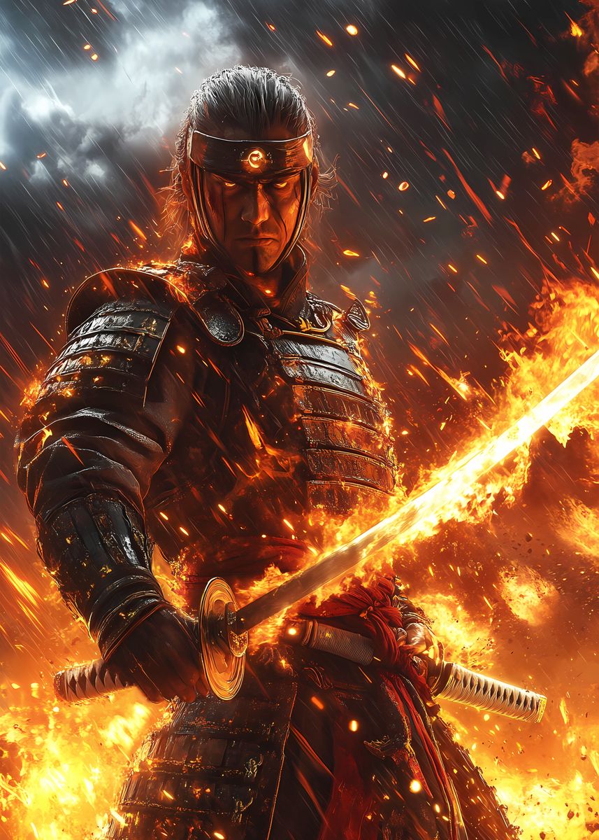 'Samurai in Flames' Poster, picture, metal print, paint by cheetah ...