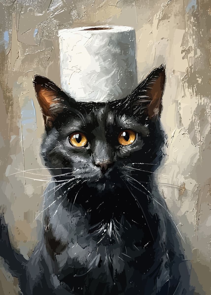 'Black Cat Funny' Poster, picture, metal print, paint by Earnestine ...