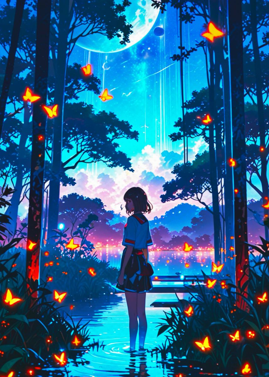 'Anime Girl in Forest' Poster, picture, metal print, paint by Savika ...