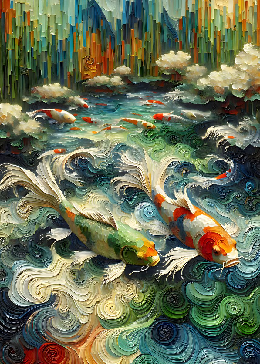 'Mystic Koi Fish Pond' Poster, picture, metal print, paint by Jovana ...