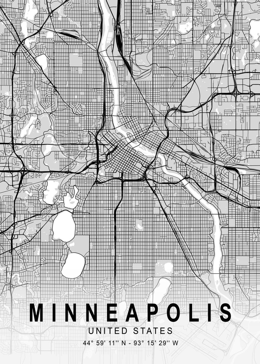 'Minneapolis Light Map' Poster, picture, metal print, paint by ...