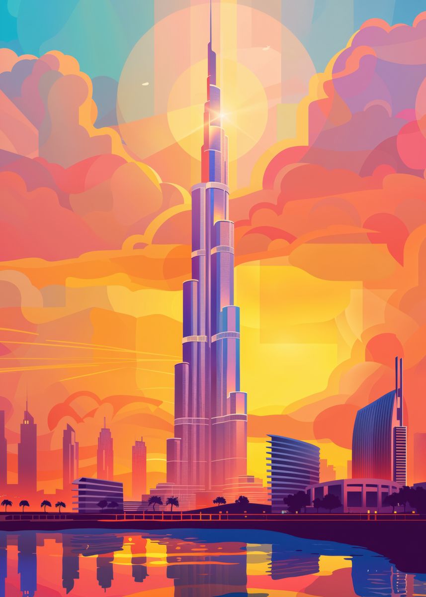 'Dubai Skyline Sunset' Poster, picture, metal print, paint by Powerful ...