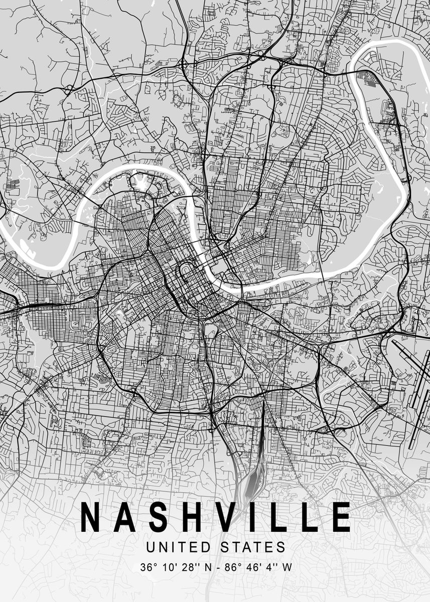 'Nashville Light Map' Poster, picture, metal print, paint by ...