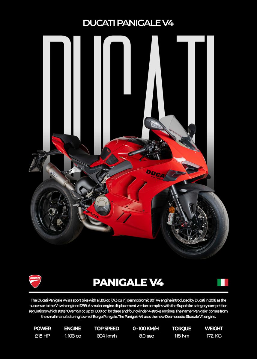 'Ducati Panigale V4 Motorcycle' Poster, picture, metal print, paint by ...
