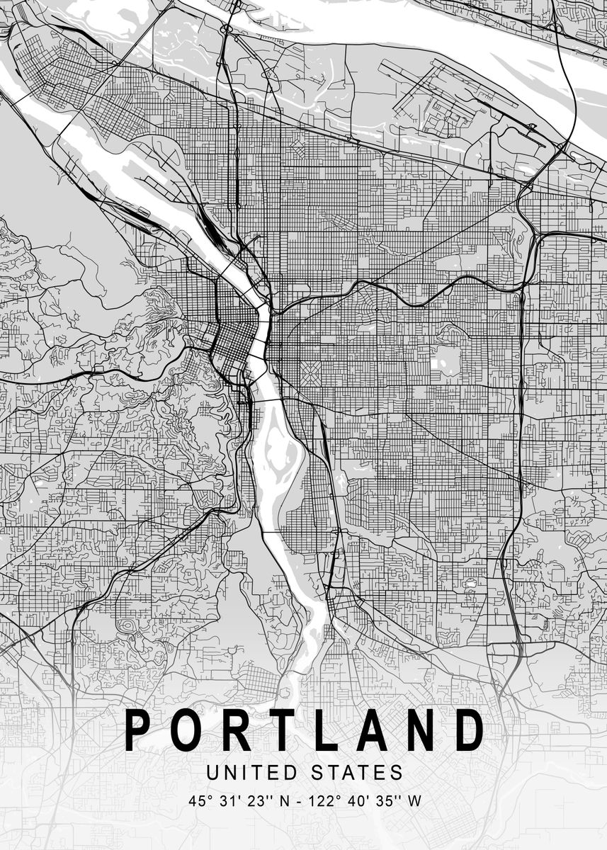 'Portland City Map' Poster, picture, metal print, paint by DesignerMind ...