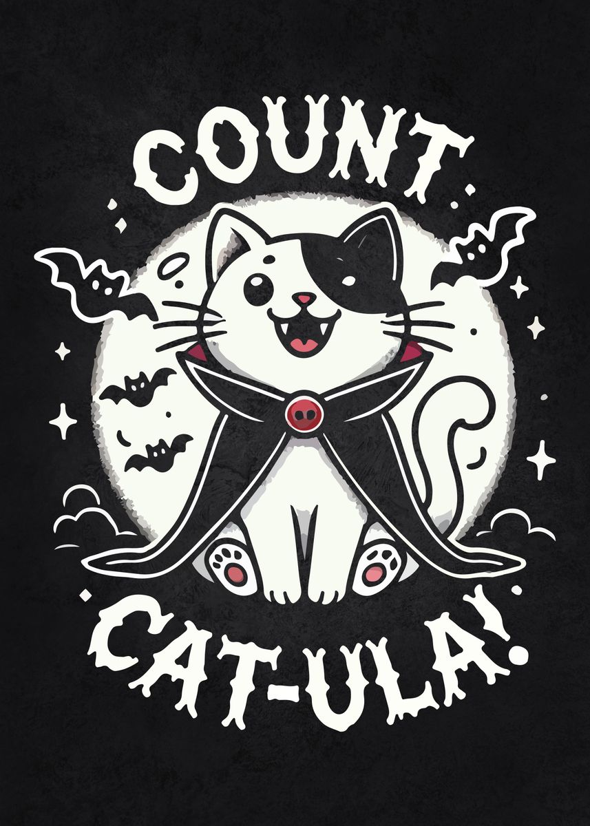 'Count Cat-ula Cute Funny Halloween Cat' Poster, picture, metal print ...
