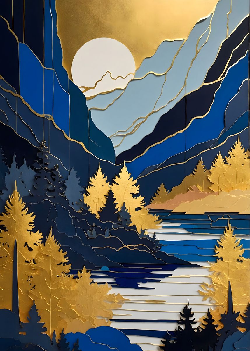 'Golden Mountain Landscape' Poster, picture, metal print, paint by ...