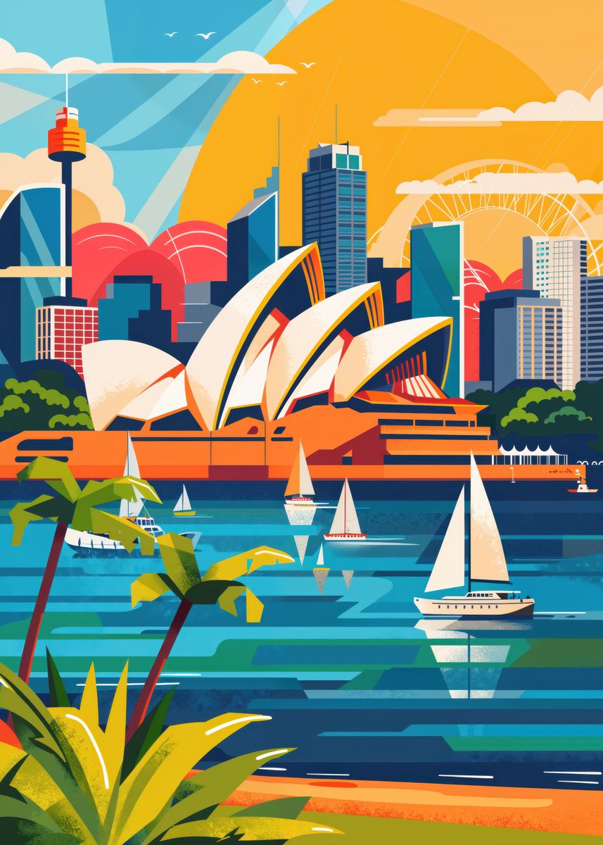 'Sydney Skyline Illustration' Poster, picture, metal print, paint by ...