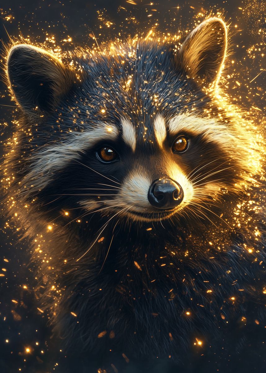 'Majestic Racoon Gold Aura' Poster, picture, metal print, paint by ...