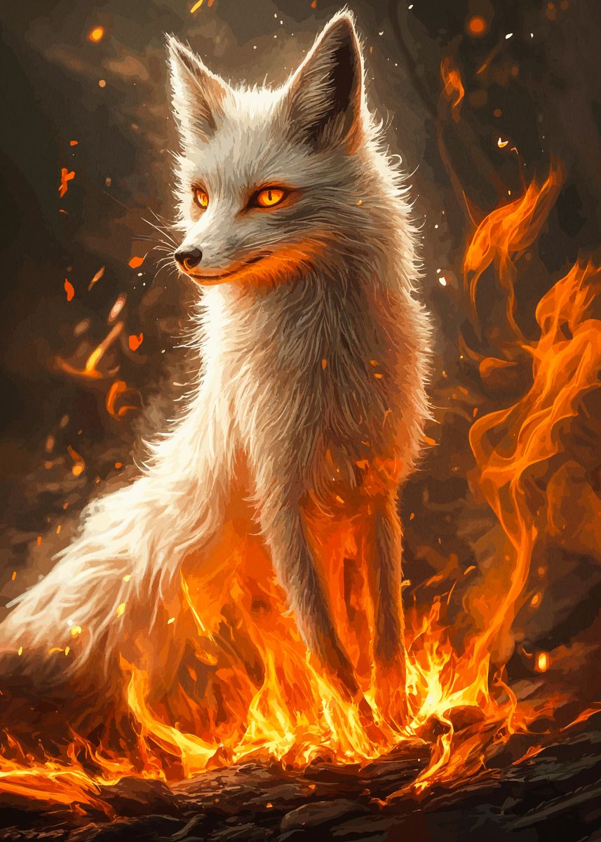 'White Fox in Fire' Poster, picture, metal print, paint by Dragon Ball ...