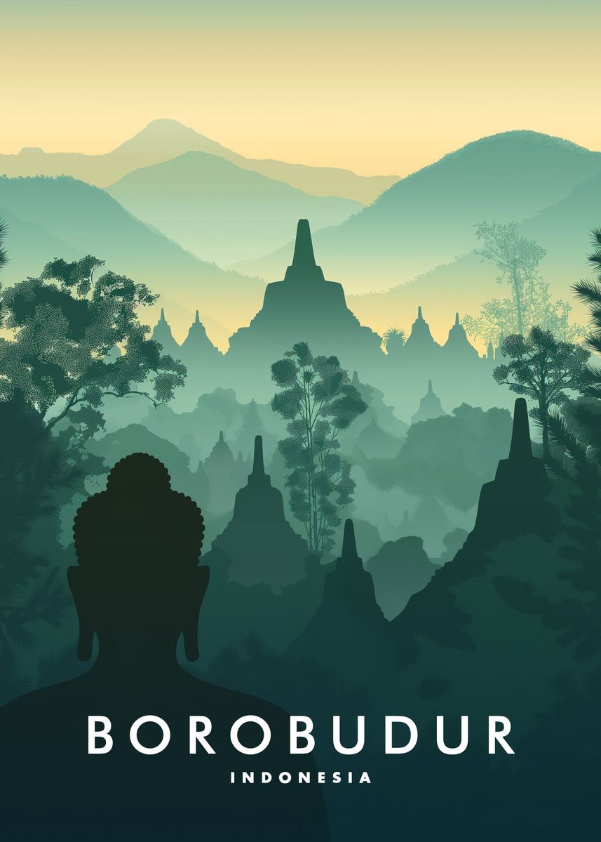 'Borobudur Temple, Indonesia' Poster, picture, metal print, paint by ...