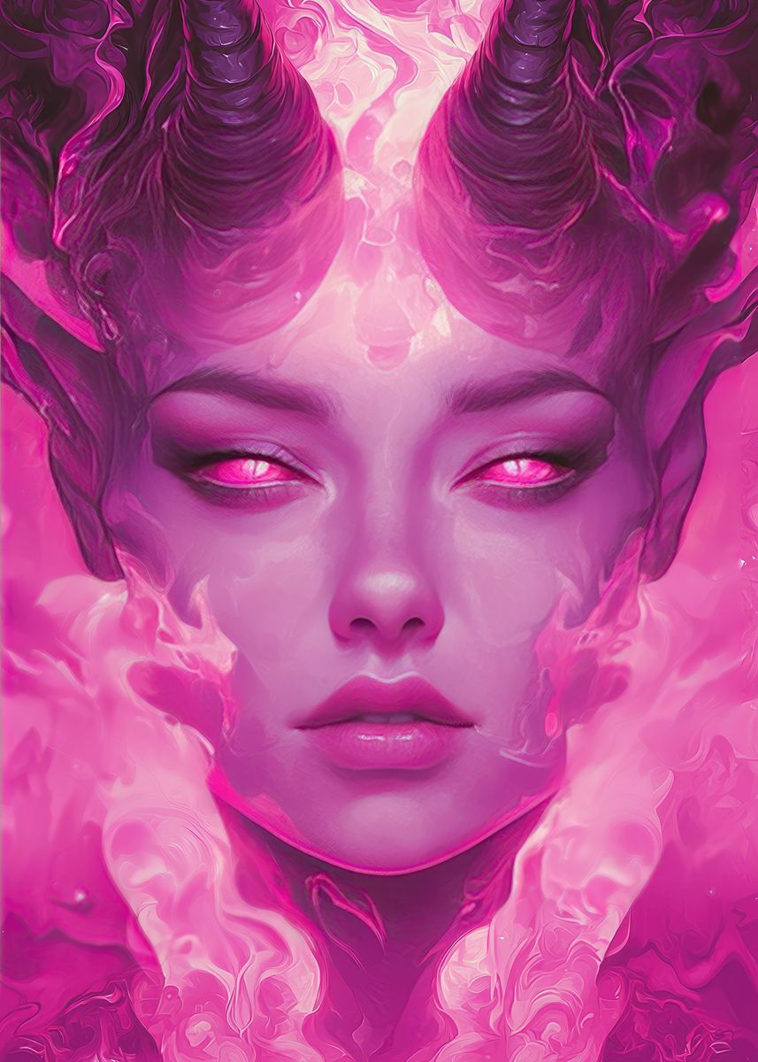 'Pink Demoness Portrait' Poster, picture, metal print, paint by ...