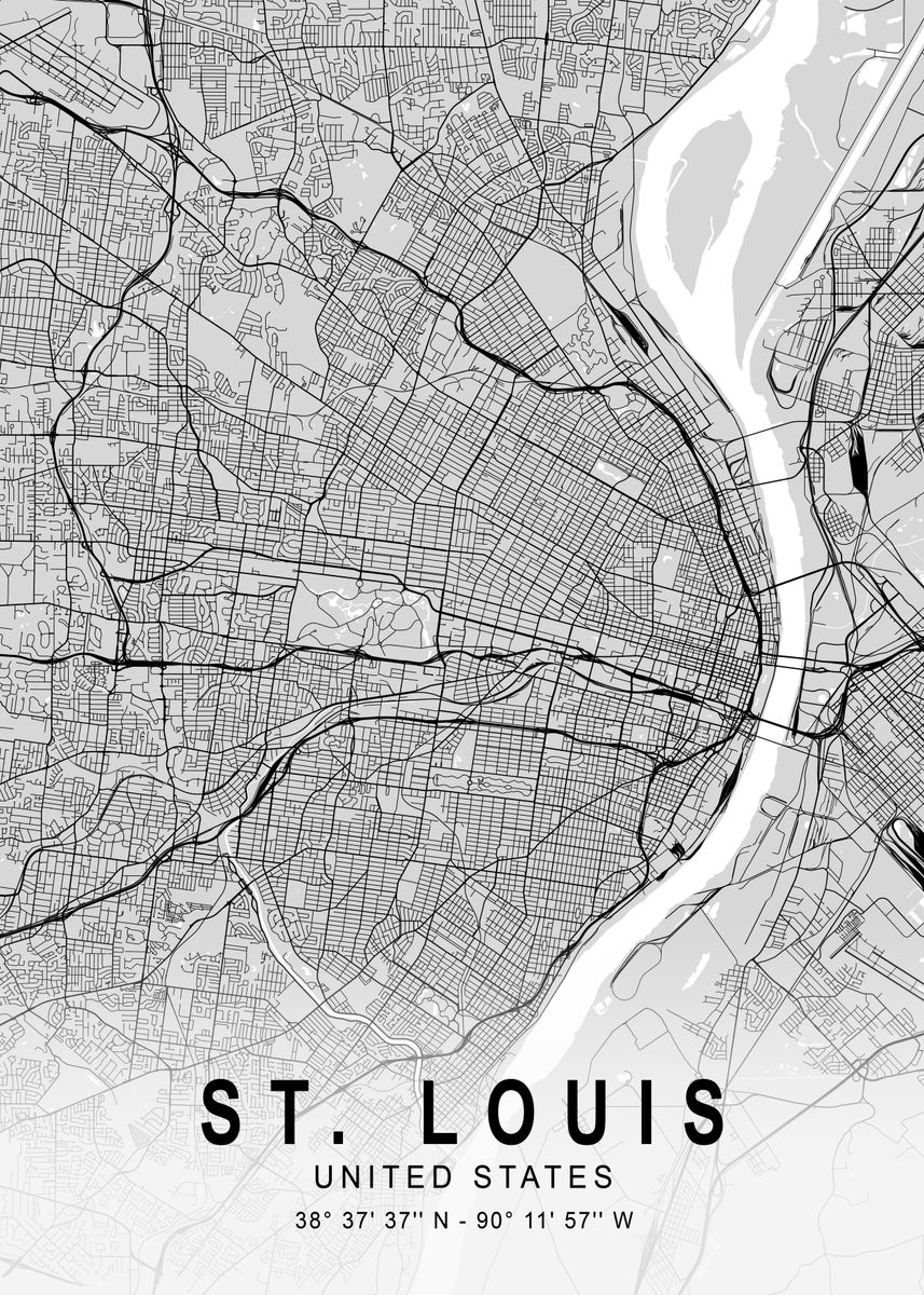 'St. Louis Light Map' Poster, picture, metal print, paint by ...