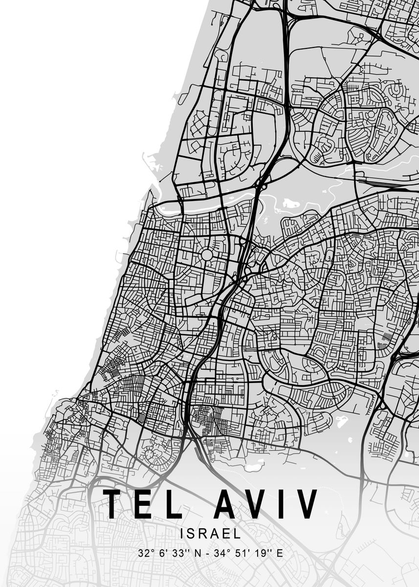 'Tel Aviv Light Map' Poster, picture, metal print, paint by ...