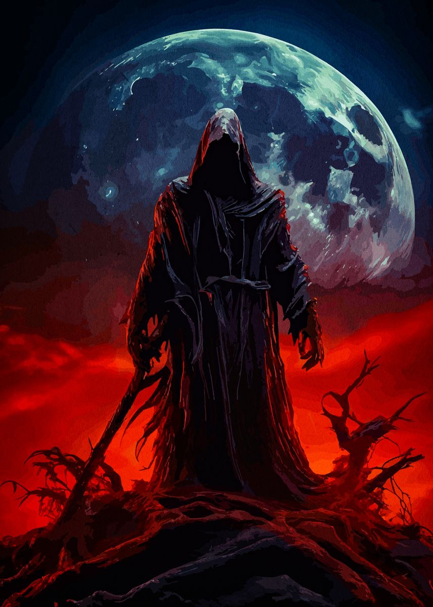 'Grim Reaper Under Blood Moon' Poster, picture, metal print, paint by ...