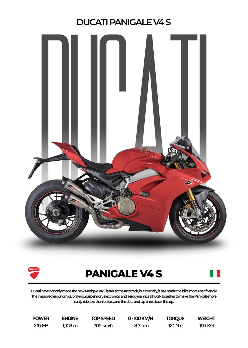 'Ducati Panigale V4 S Motorcycle' Poster, picture, metal print, paint ...