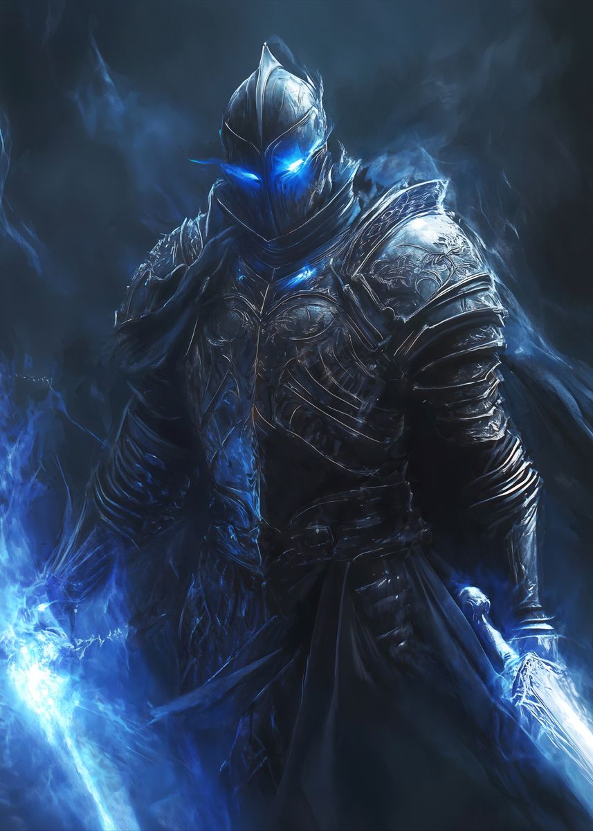 'Dark Knight with Blue Flames' Poster, picture, metal print, paint by ...