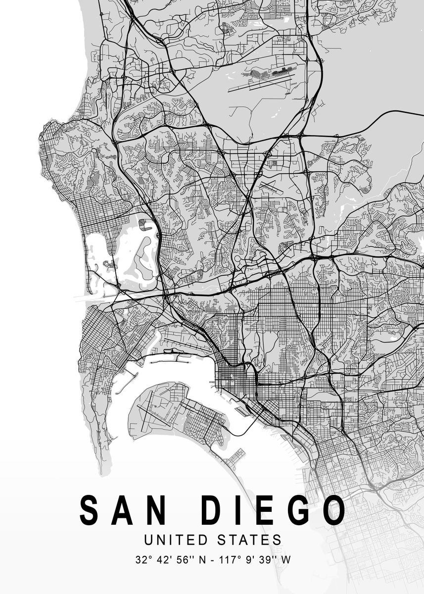 'San Diego Light Map' Poster, picture, metal print, paint by ...