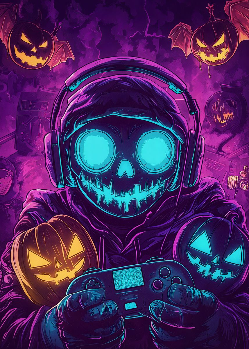 'Halloween Gamer Skull' Poster, picture, metal print, paint by ...