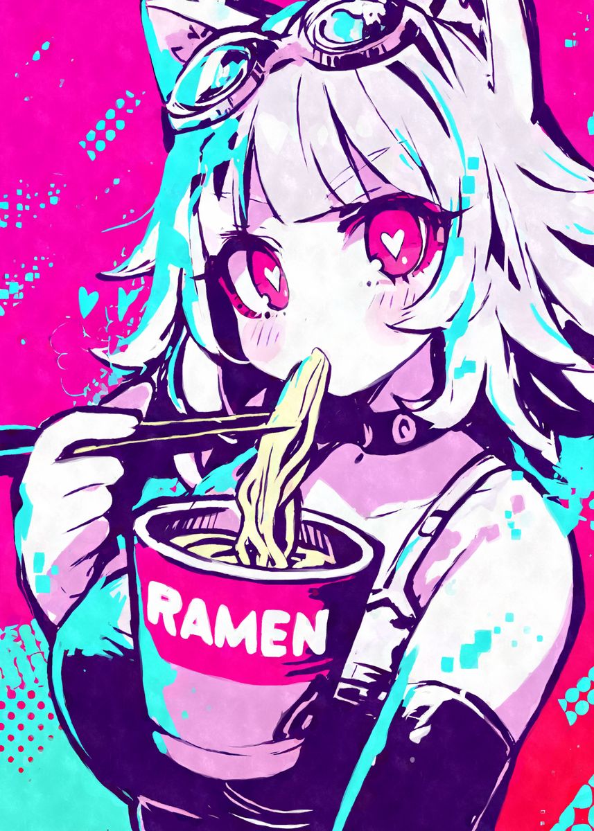 'Anime Girl Eating Ramen' Poster, picture, metal print, paint by Masaki ...