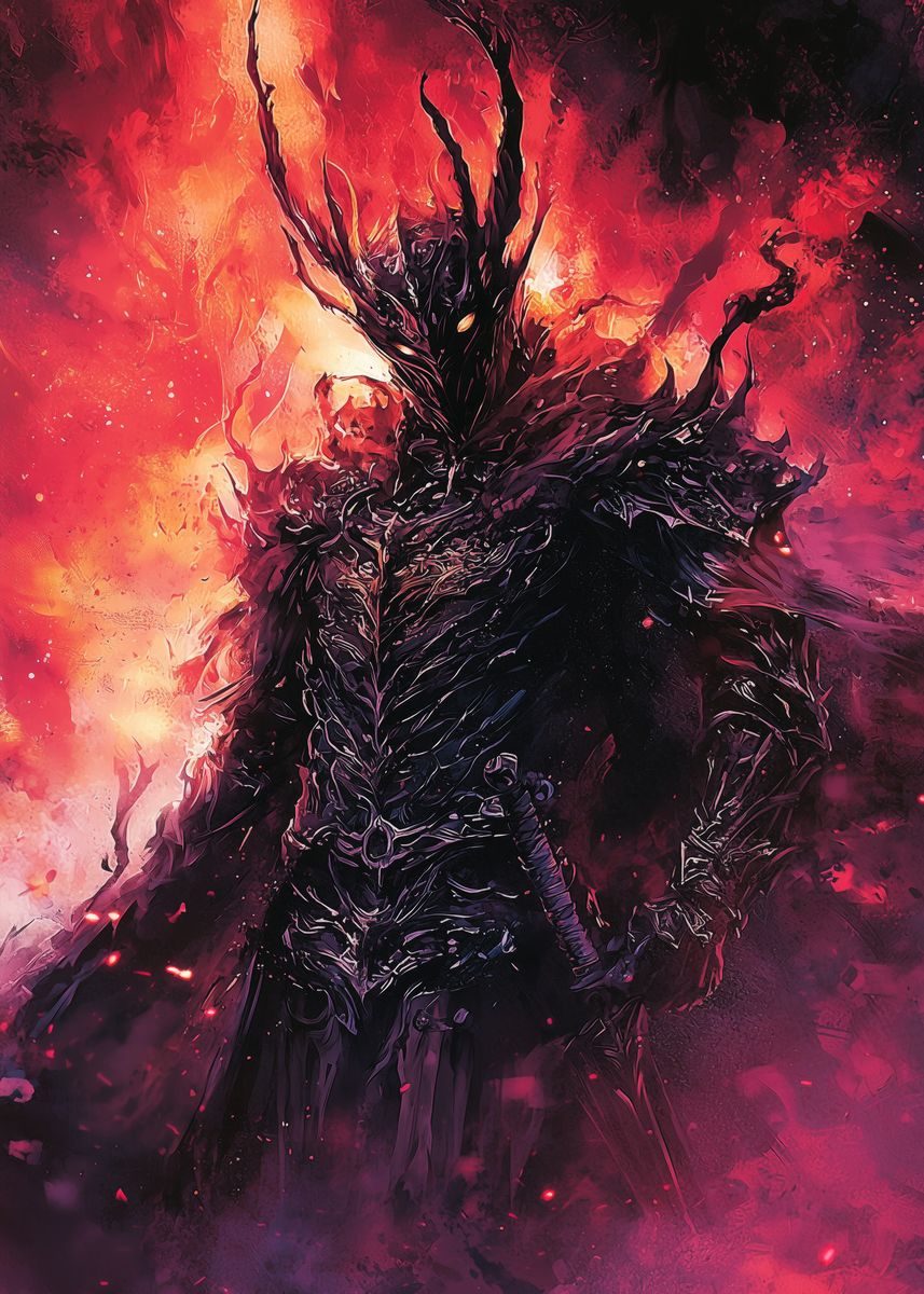 'Dark Knight In Flames' Poster, picture, metal print, paint by GLITCHED ART | Displate