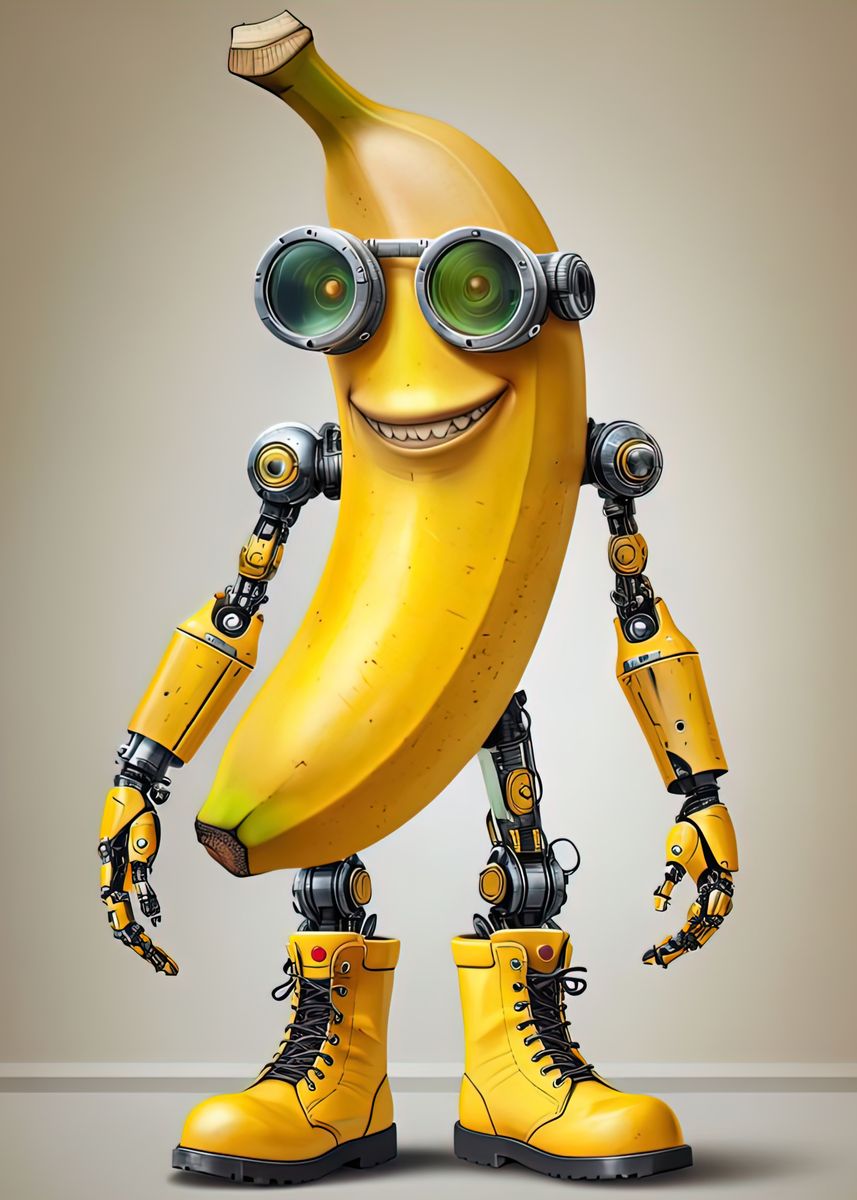 'Banana Robot' Poster, picture, metal print, paint by Haru Udu | Displate