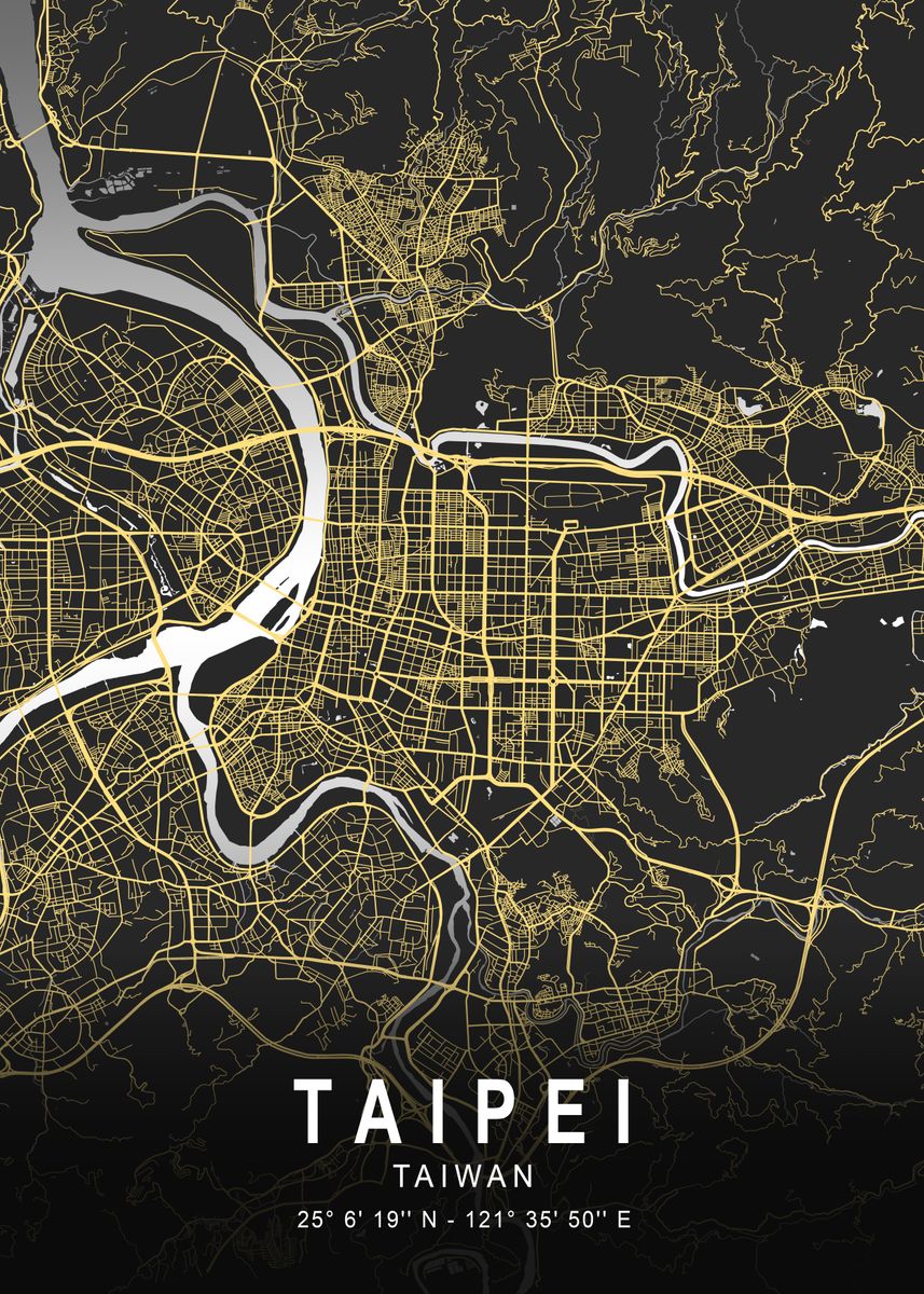 'Taipei Silver Map' Poster, picture, metal print, paint by DesignerMind ...
