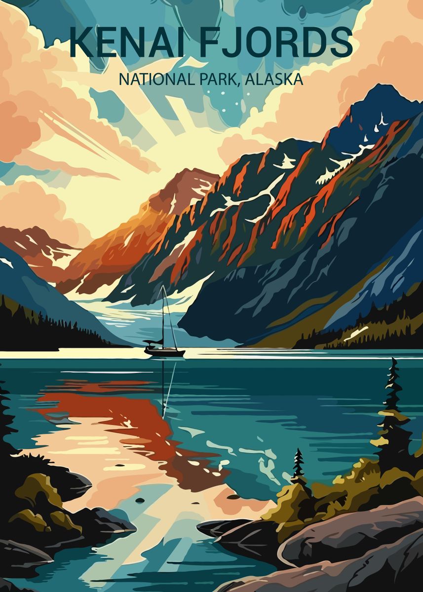 'Kenai Fjords National Park' Poster, picture, metal print, paint by Sam Kal | Displate