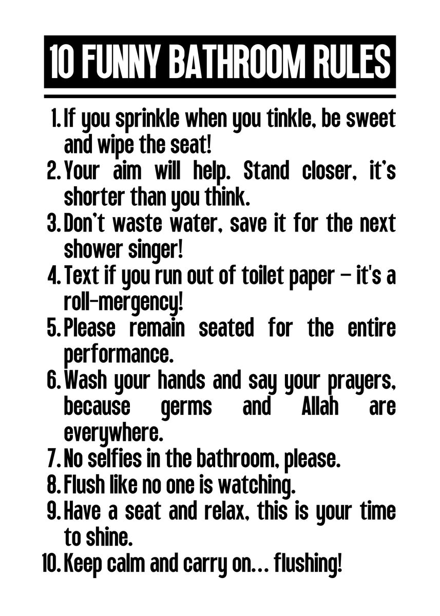 'Funny Bathroom Rules' Poster, picture, metal print, paint by Nae ...